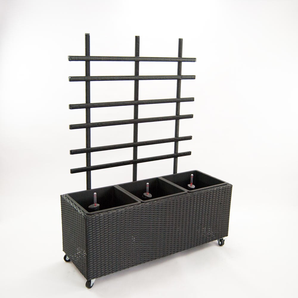 Pflanzk bel Pflanztrog Polyrattan mit Rankgitter 106x38x130cm schwarz 